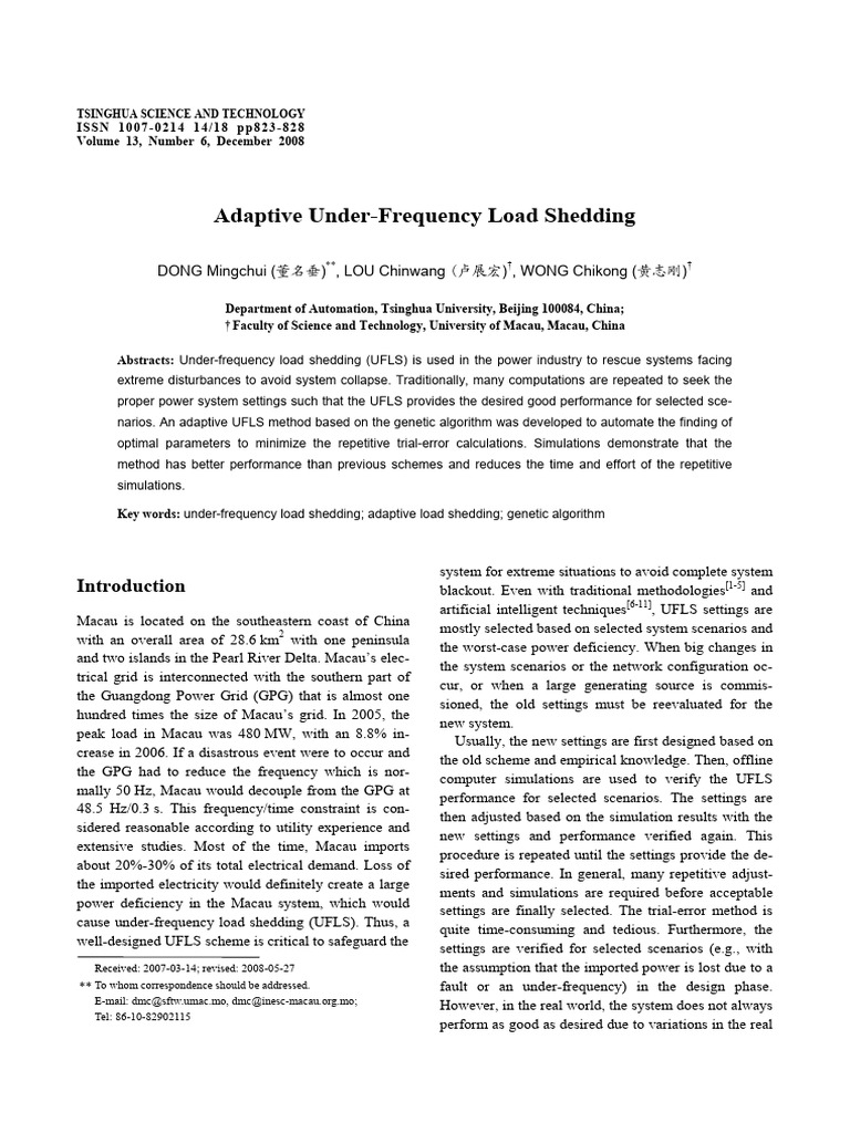 Adaptive Under-Frequency Load Shedding | PDF | Mathematical Optimization | Electrical Grid