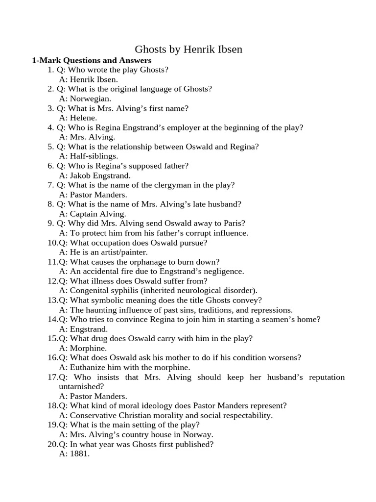 Ghosts-Questions and Answers | PDF | Henrik Ibsen