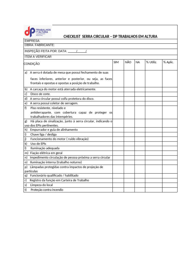 Checklist de Segurança para Serra Circular | PDF