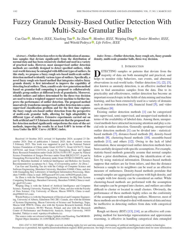 Fuzzy Granule-Based Outlier Detection | PDF | Outlier | Cluster Analysis