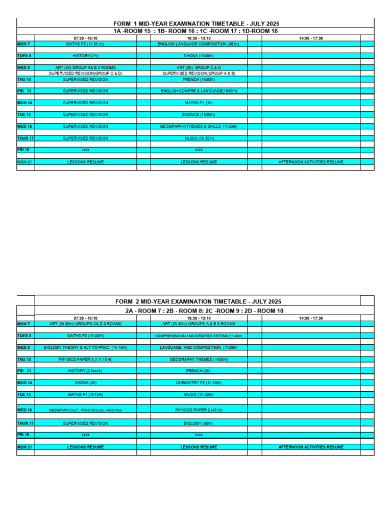 2025 Mid-Year Exam Timetable | PDF | Physical Sciences | Inquiry