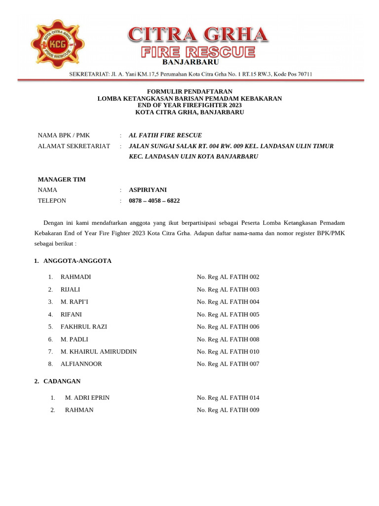 Formulir Pendaftaran Al Fatih | PDF