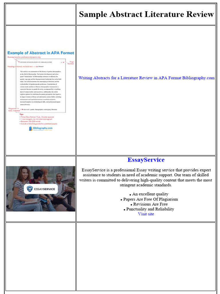 Sample Abstract Literature Review | PDF | Abstract (Summary) | Essays