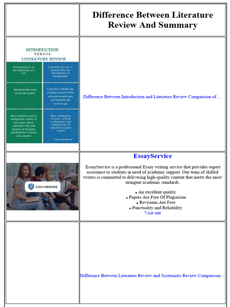 Difference Between Literature Review and Summary | PDF | Essays | Literature Review