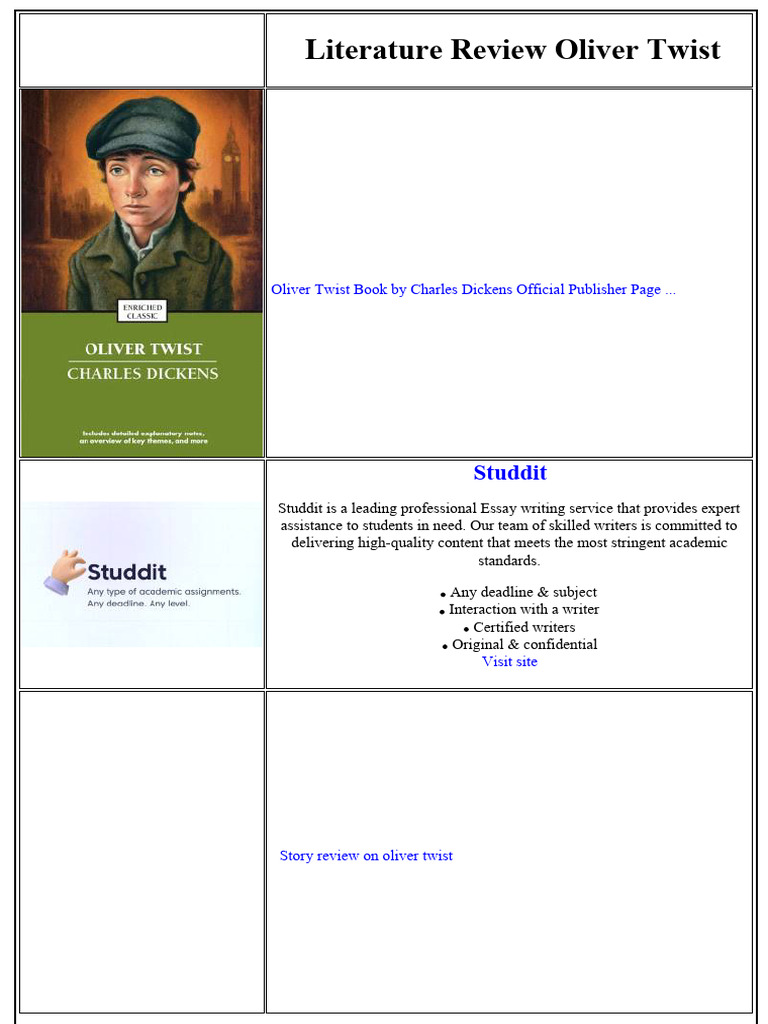 Literature Review Oliver Twist | PDF | Oliver Twist | Nancy (Oliver Twist)