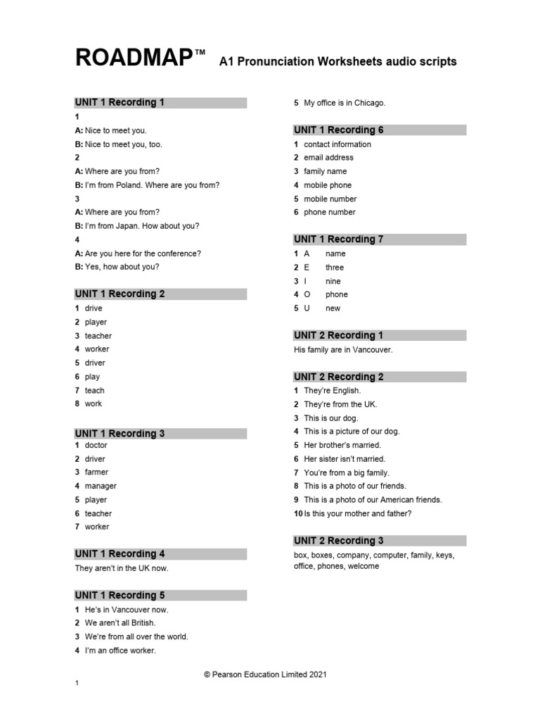 RM A1 Pronunciation Worksheets Audio Scripts | PDF | Cuisine | Foods