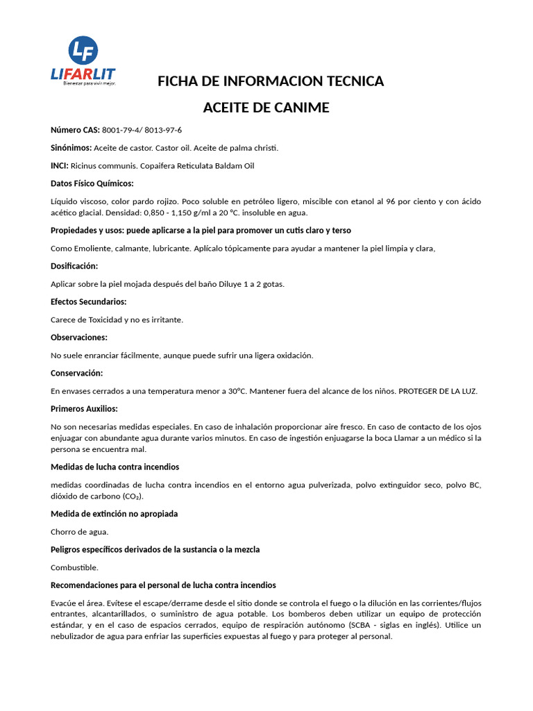 Usos del Aceite de Canime | PDF | Agua | Toxicidad