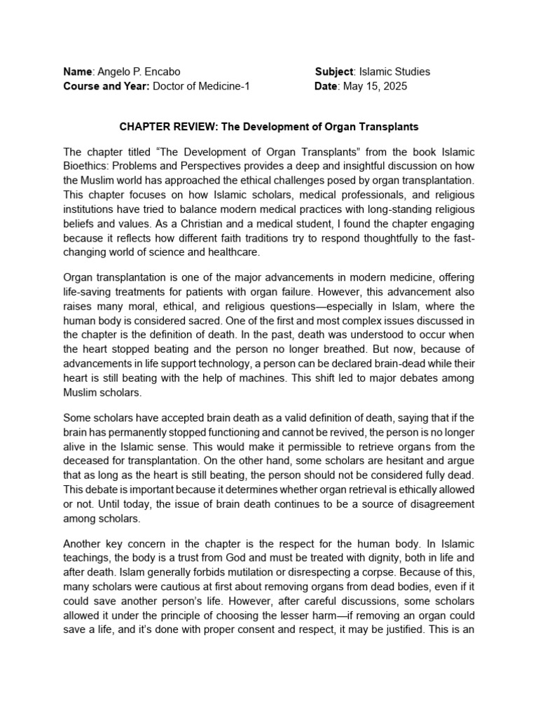 Islamic Perspectives on Organ Transplants | PDF | Organ Transplantation ...