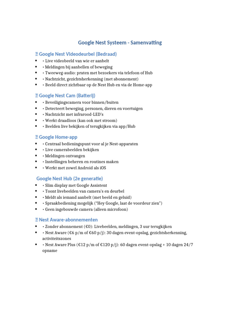 Google Nest Systeem Samenvatting | PDF