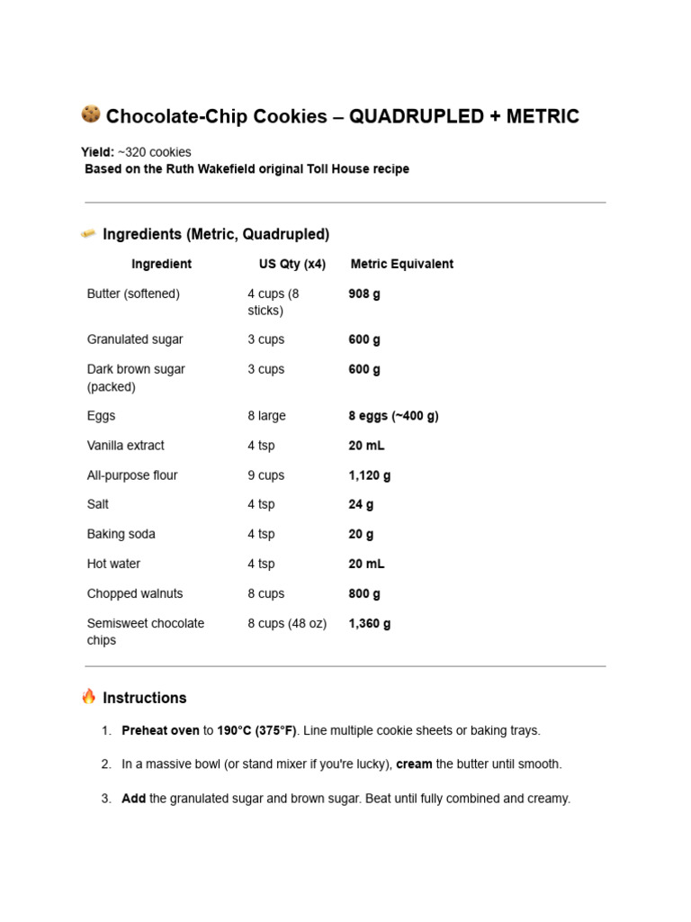 Metric Chocolate Chip Cookie Recipe | PDF | Baked Goods | Snack Food