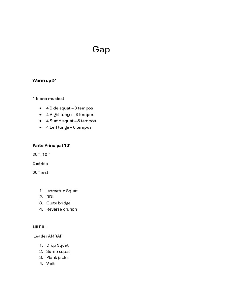 Gap Gym Routine Overview | PDF