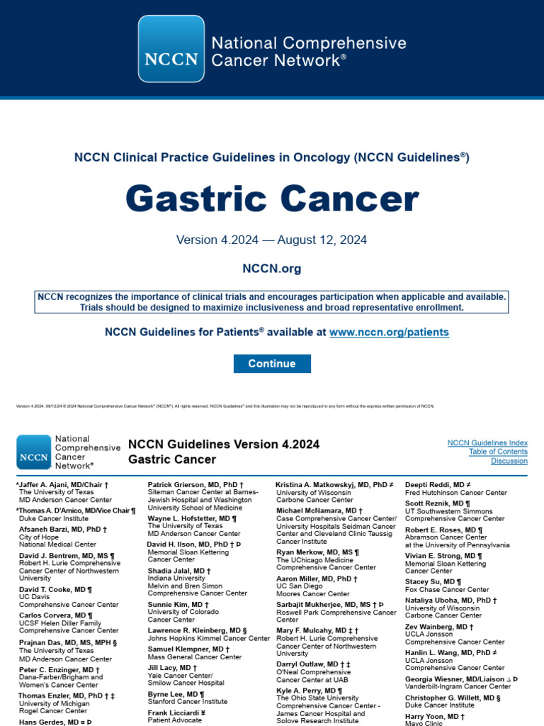 Gastric NCCN V4.2024 | PDF | Immunohistochemistry | Neoplasms
