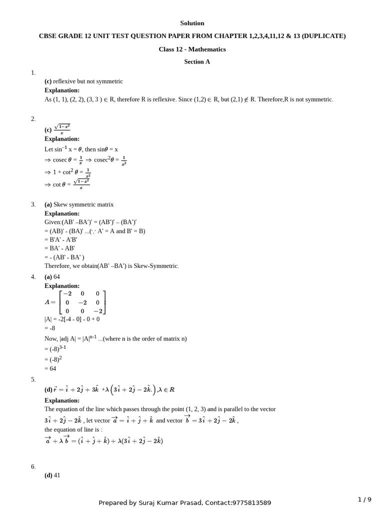 Solution Unit Test Set 2 Question Paper | PDF | Inequality (Mathematics ...
