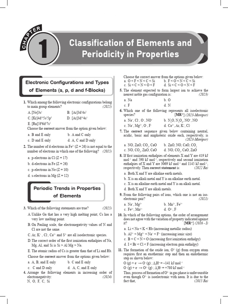 Classification of Elements and Periodicity in Properties _ 25 Years NEET PYQ’s _ Jwala PYQ Sheet ...