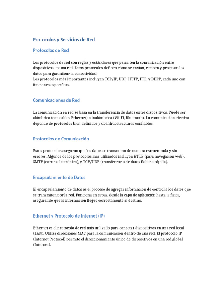 Protocolos y Servicios de Red | PDF | Red de computadoras | Servicio de red