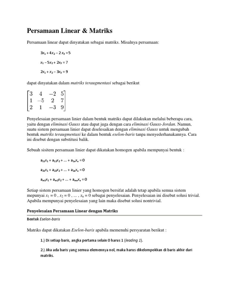 Persamaan Aljabar Linear & Matriks | PDF