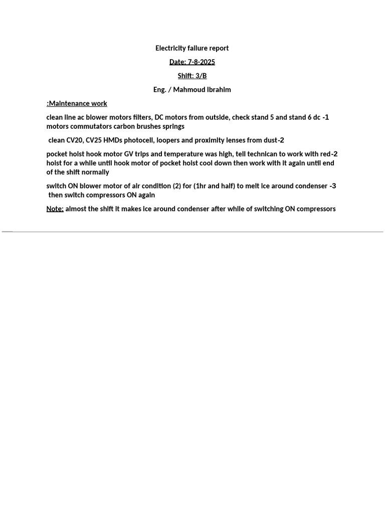 Electricity Failure Maintenance Report | PDF