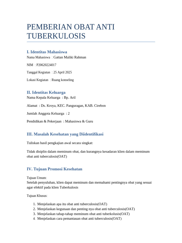 Edukasi OAT untuk Keluarga Pasien TB | PDF