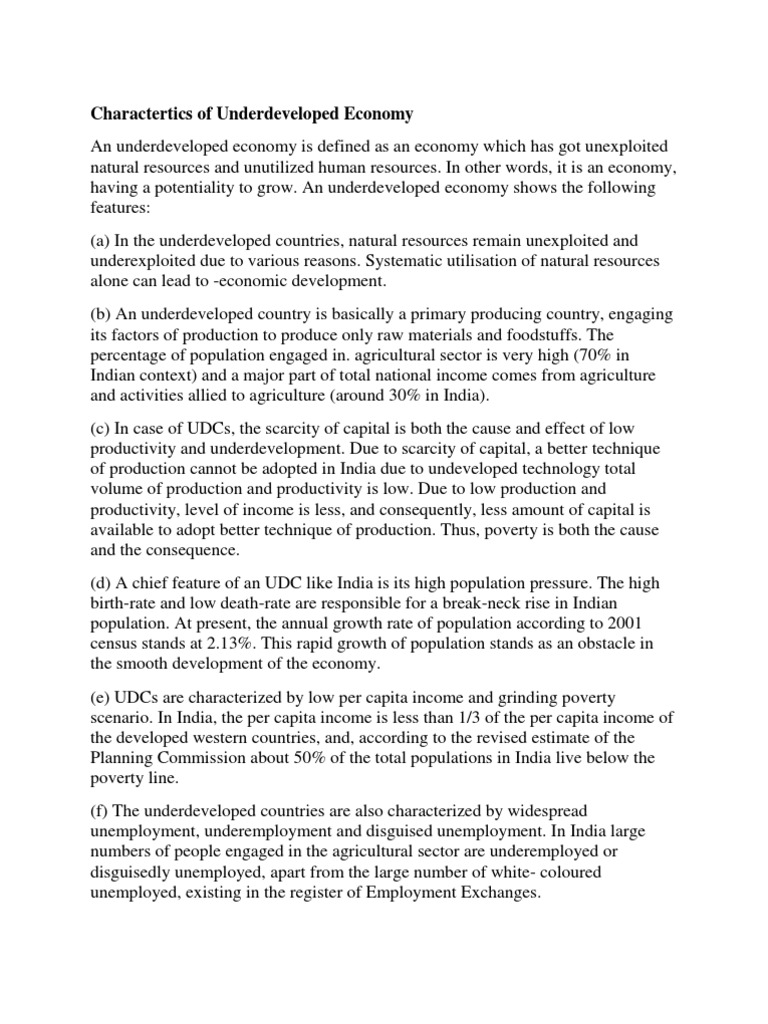Characteristics of Underdeveloped Economies | PDF | Economic Growth ...