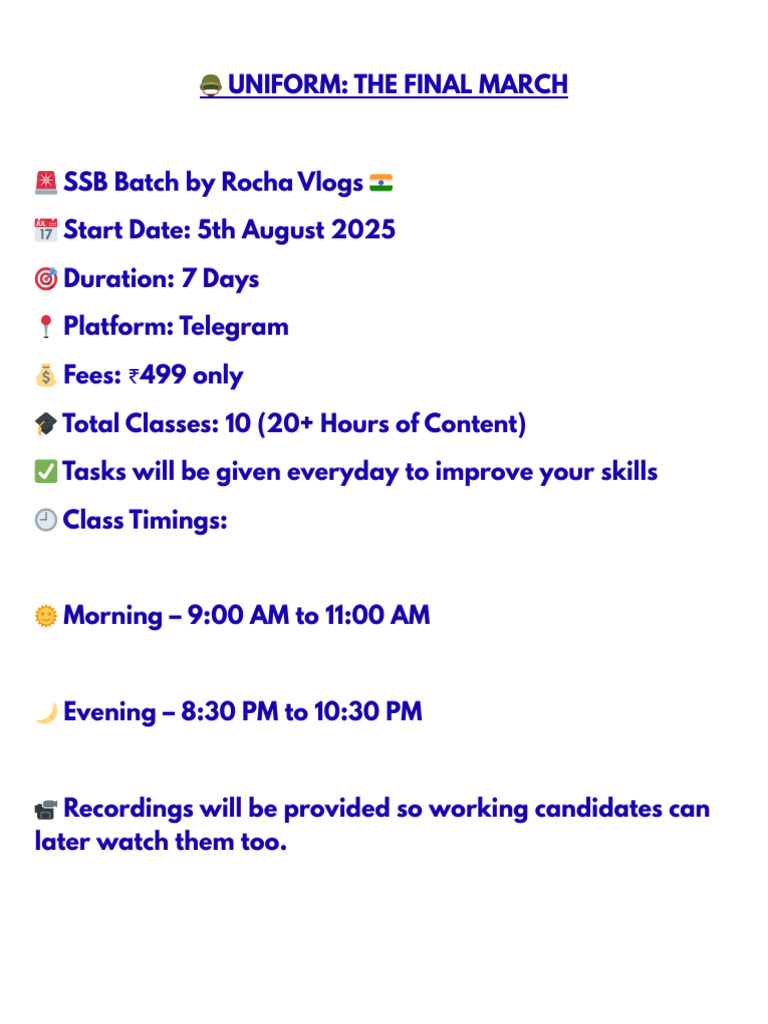 SSB Training Program Details | PDF