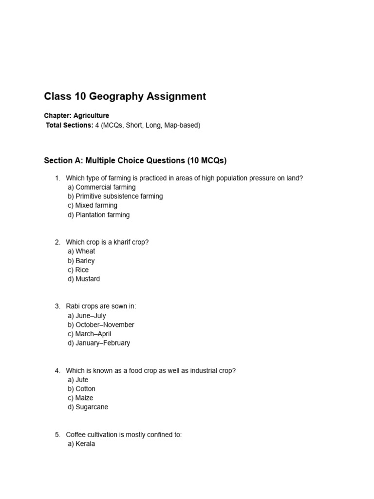 Class 10 Geography Assignment | PDF | Agriculture | Economies