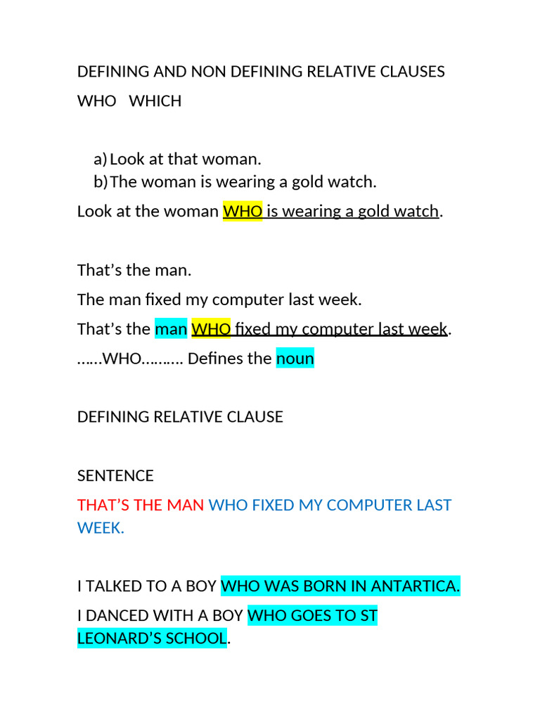 Defining and Non Defining Relative Clauses Emi August 4 | PDF