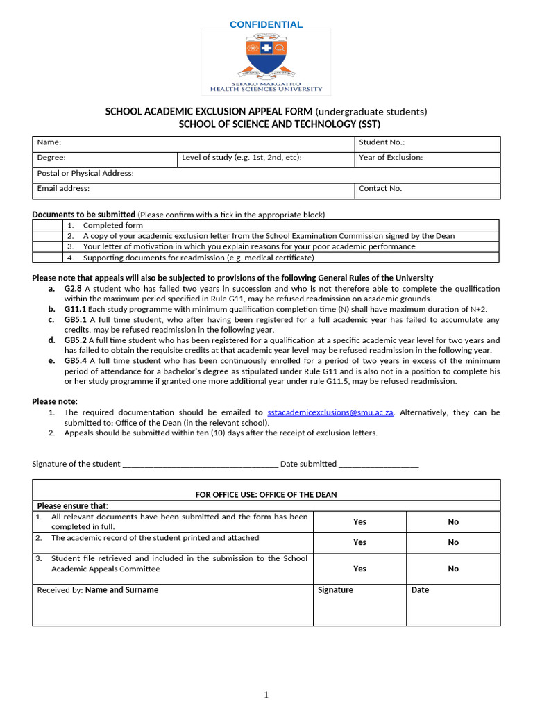 Academic Exclusion Appeal Form SST | PDF | Academic Degree ...
