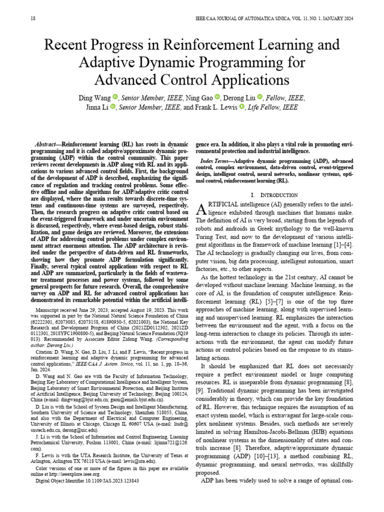 Recent Progress in Reinforcement Learning and Adaptive Dynamic ...