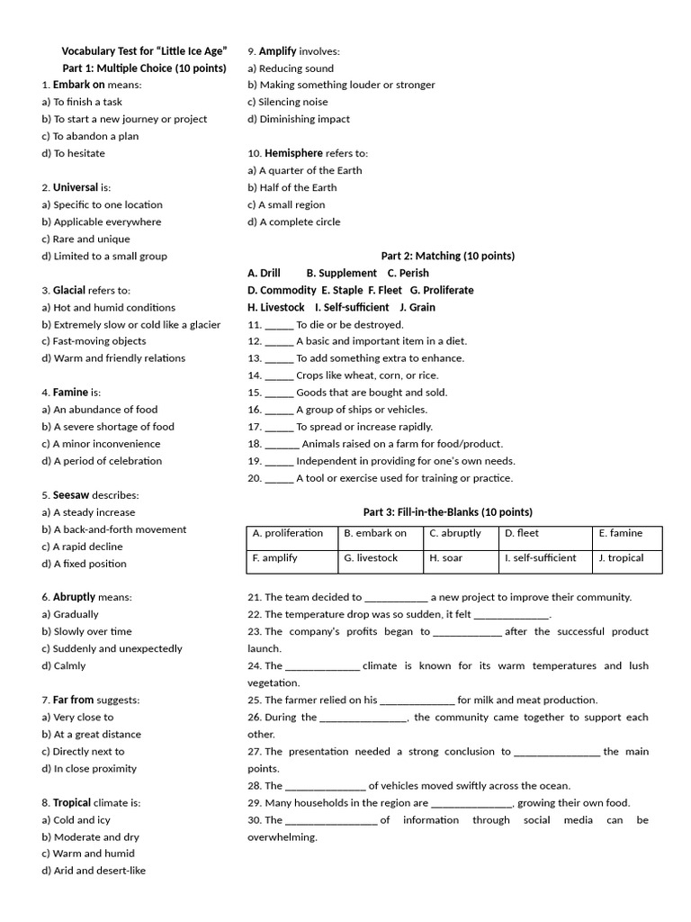Vocabulary Test Little Ice Age | PDF | Ice Age | Earth Sciences