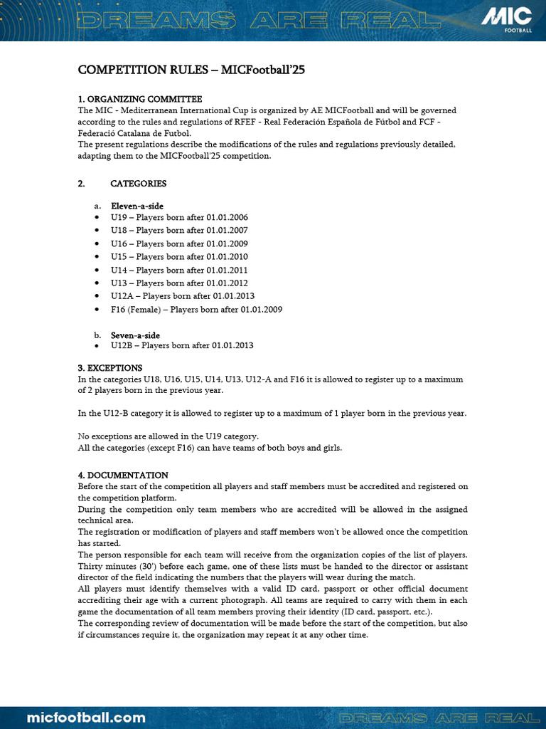 MICFootball'25 Competition Rules | PDF | Sports | Sports Rules And ...