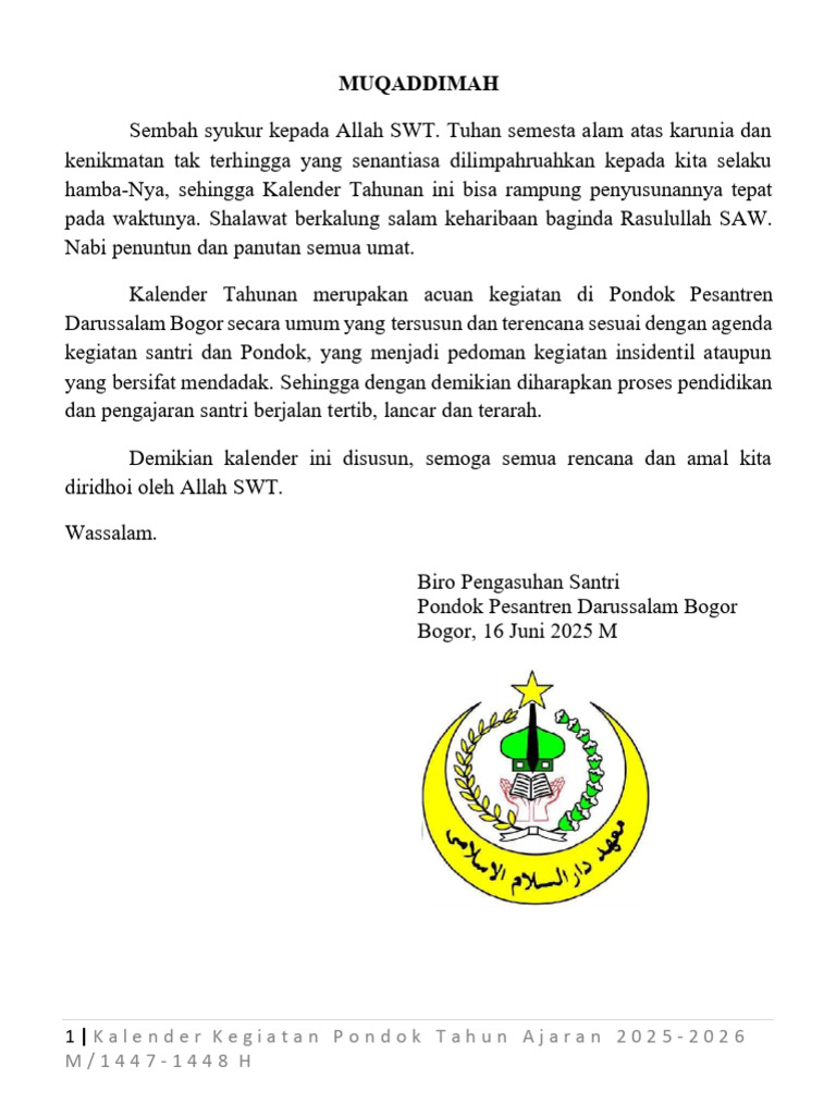 Kalender Pondok Pesantren 2025-2026 | PDF