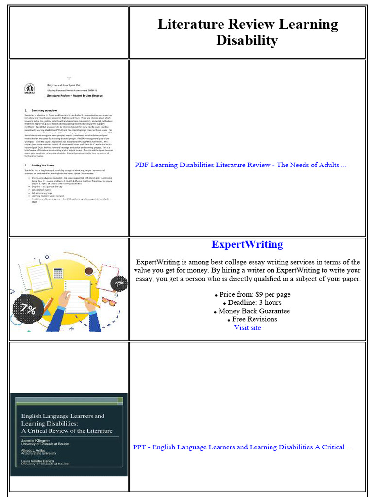 Literature Review Learning Disability | PDF | Learning Disability ...