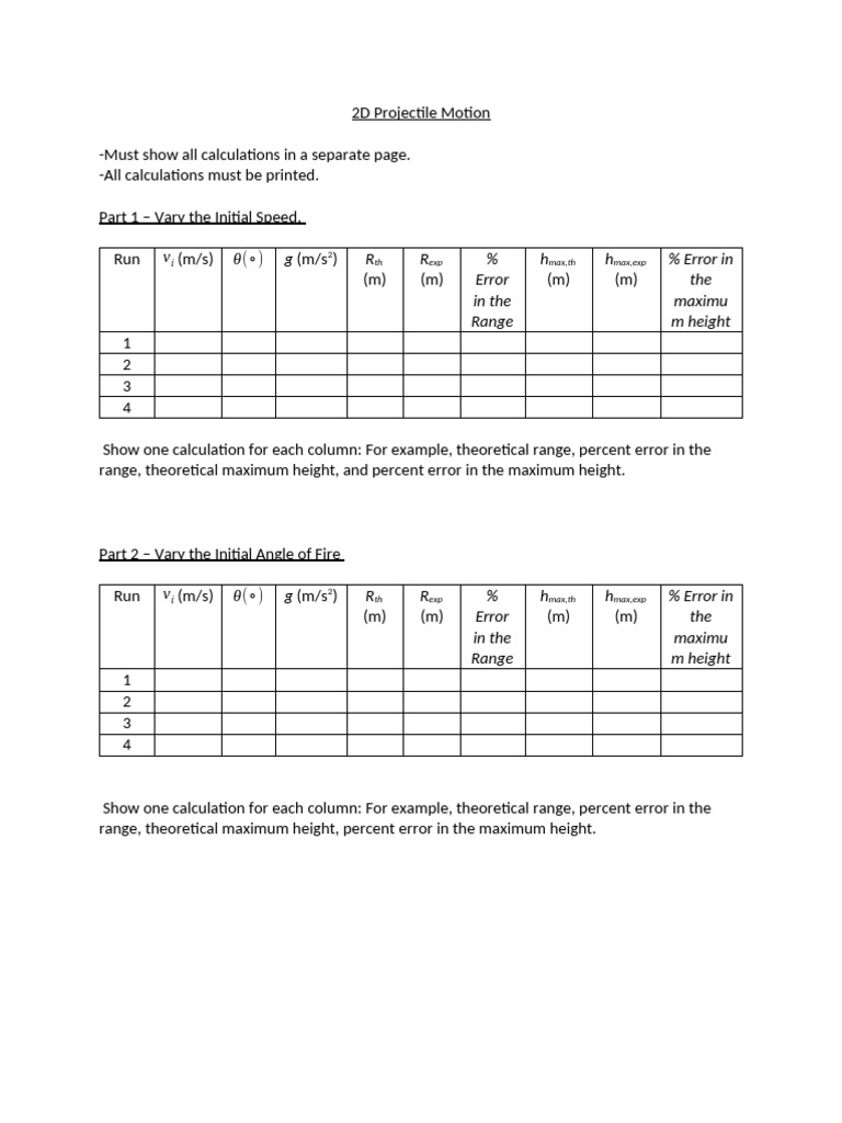 2D Motion Calculations and Analysis | PDF | Physical Quantities ...