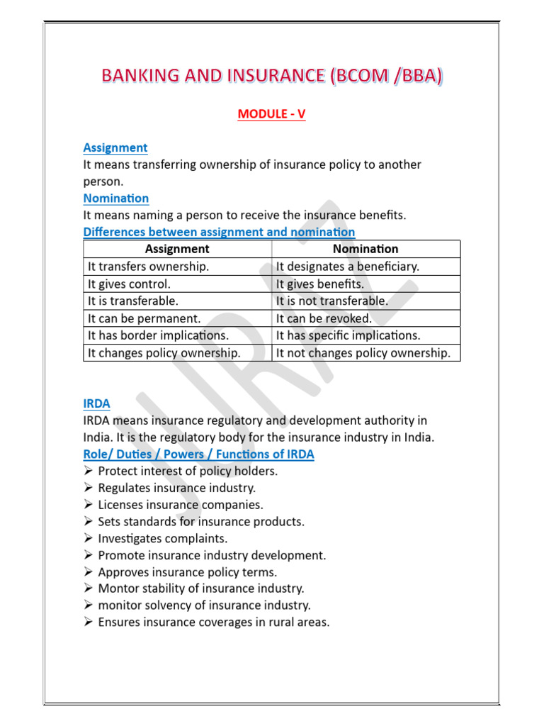 Banking and Insurance - Module V - Juraz | PDF | Insurance | Life Insurance
