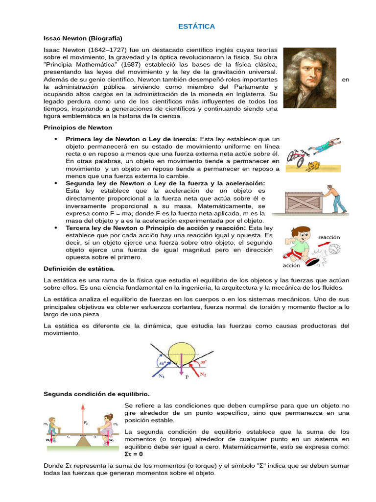 ESTÁTICA | PDF | Las leyes del movimiento de Newton | Fuerza