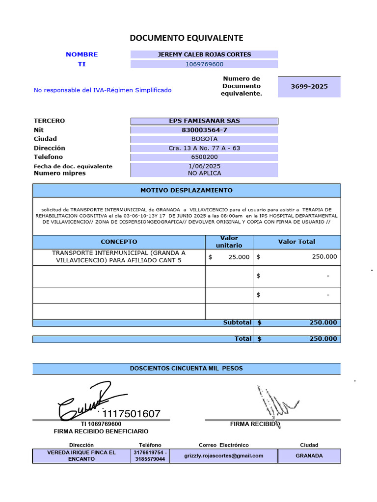 3699-2025 - Rojas Cortes Jeremy Caleb RC 1069769600 de Afili | PDF