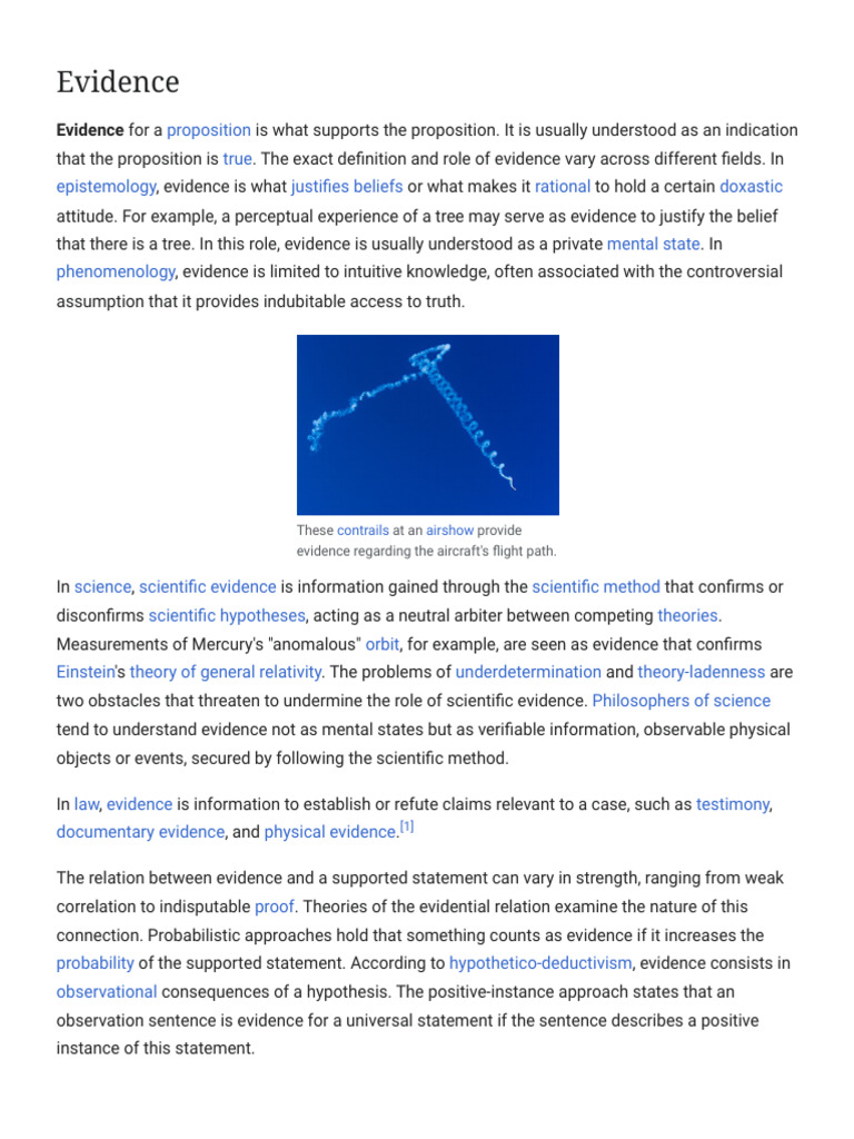 Evidence - Wikipedia | PDF | Evidence | Burden Of Proof (Law)