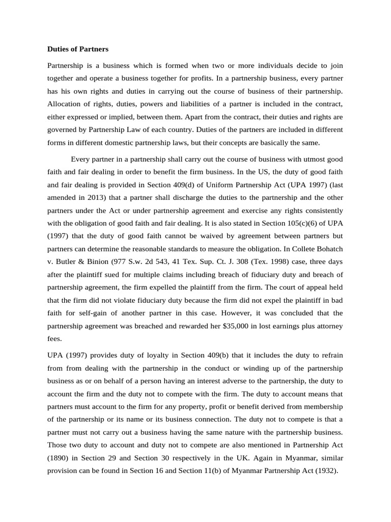 Duties of Partners (Final) | PDF | Partnership | Legal Liability