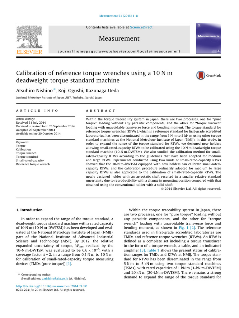 Calibration of 10 N m Torque Wrenches | PDF | Calibration | Metrology