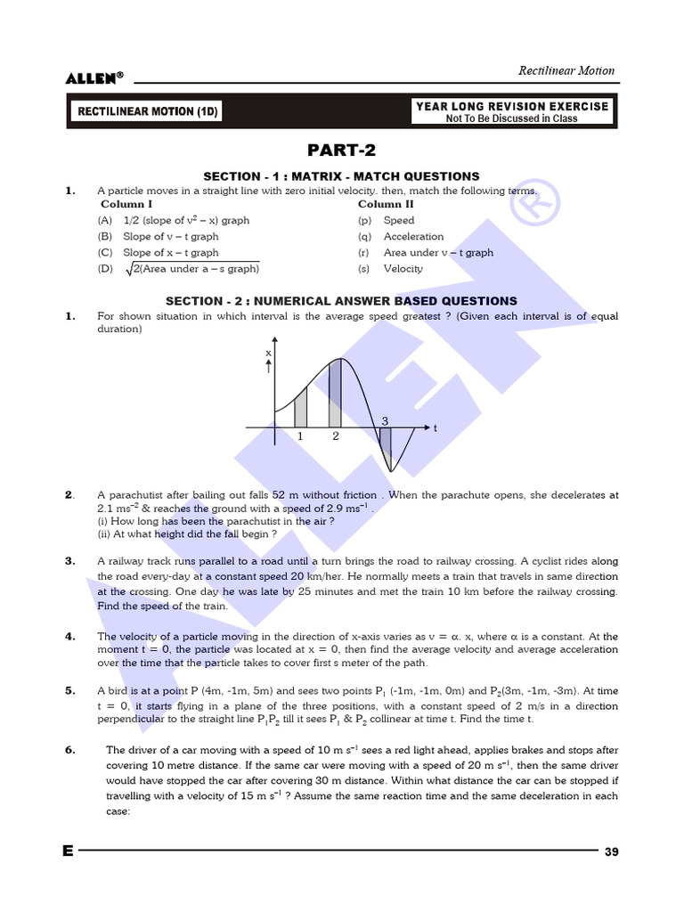Rectilinear Motion Questions and Solutions | PDF | Acceleration | Velocity