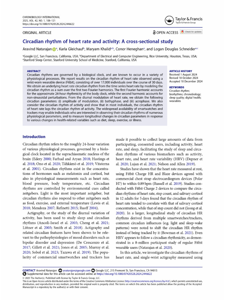 Circadian Rhythm of Heart Rate and Activity: A Cross-Sectional Study ...