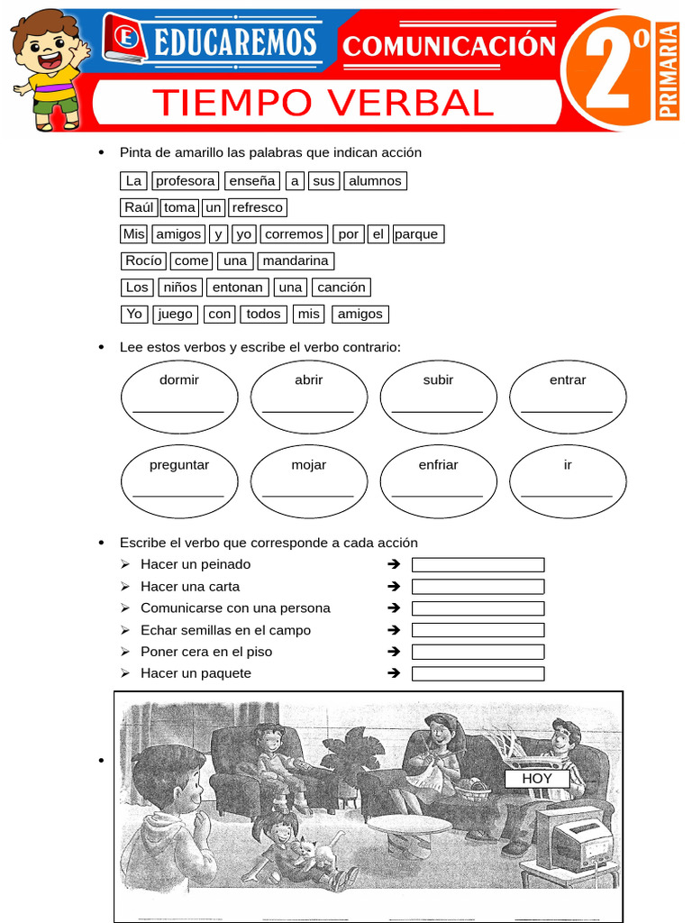 Actividades de Tiempos Verbales 2° Grado | PDF