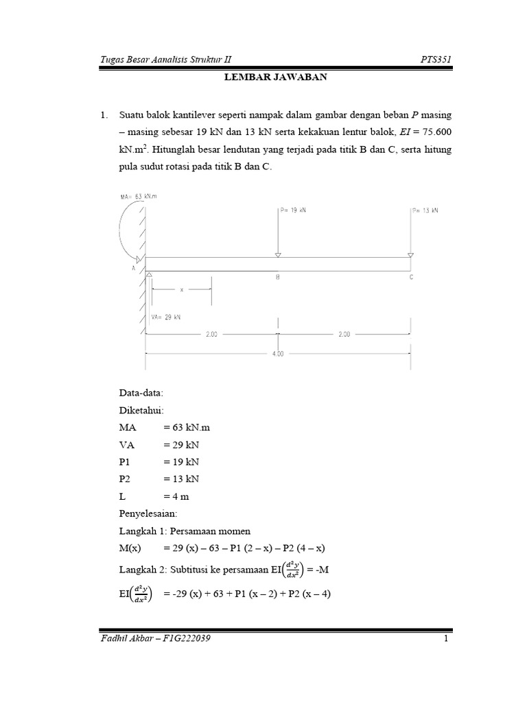 Analisis Lendutan dan Rotasi Balok Kantilever | PDF