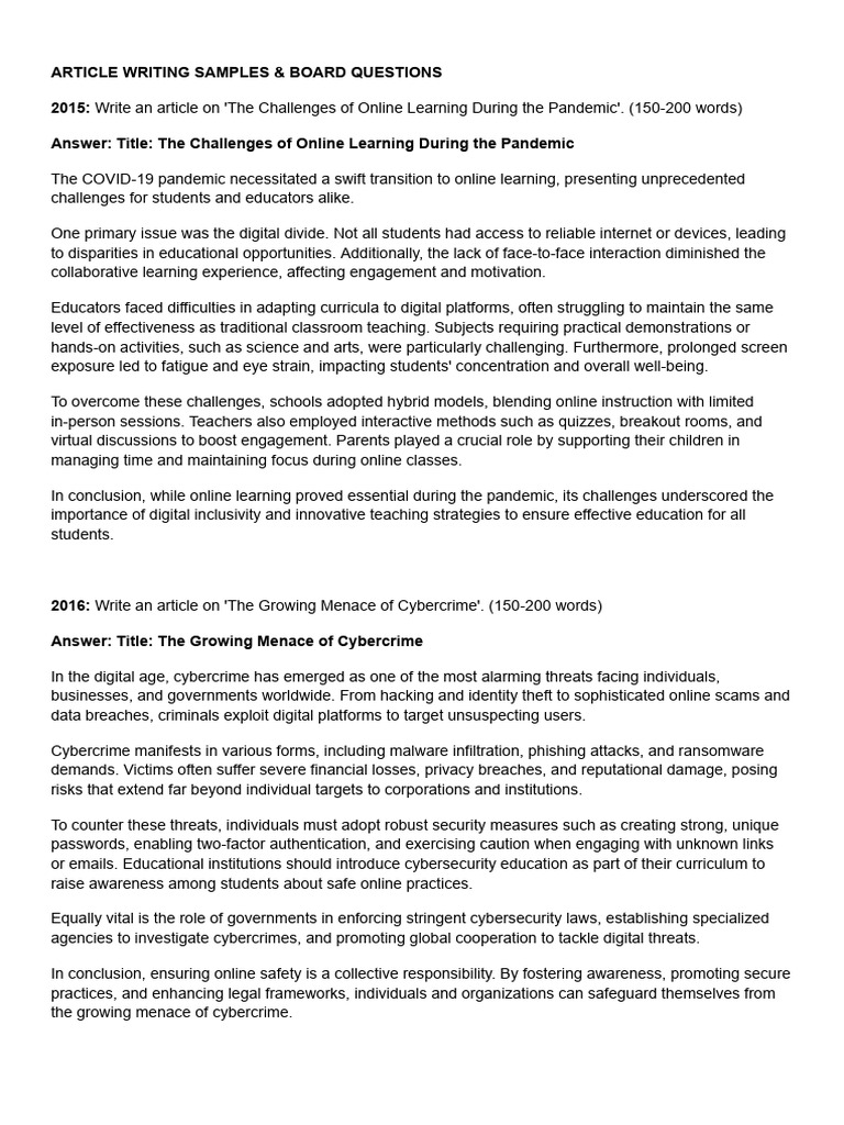 Article Writing Samples and Topics | PDF | Waste Management ...