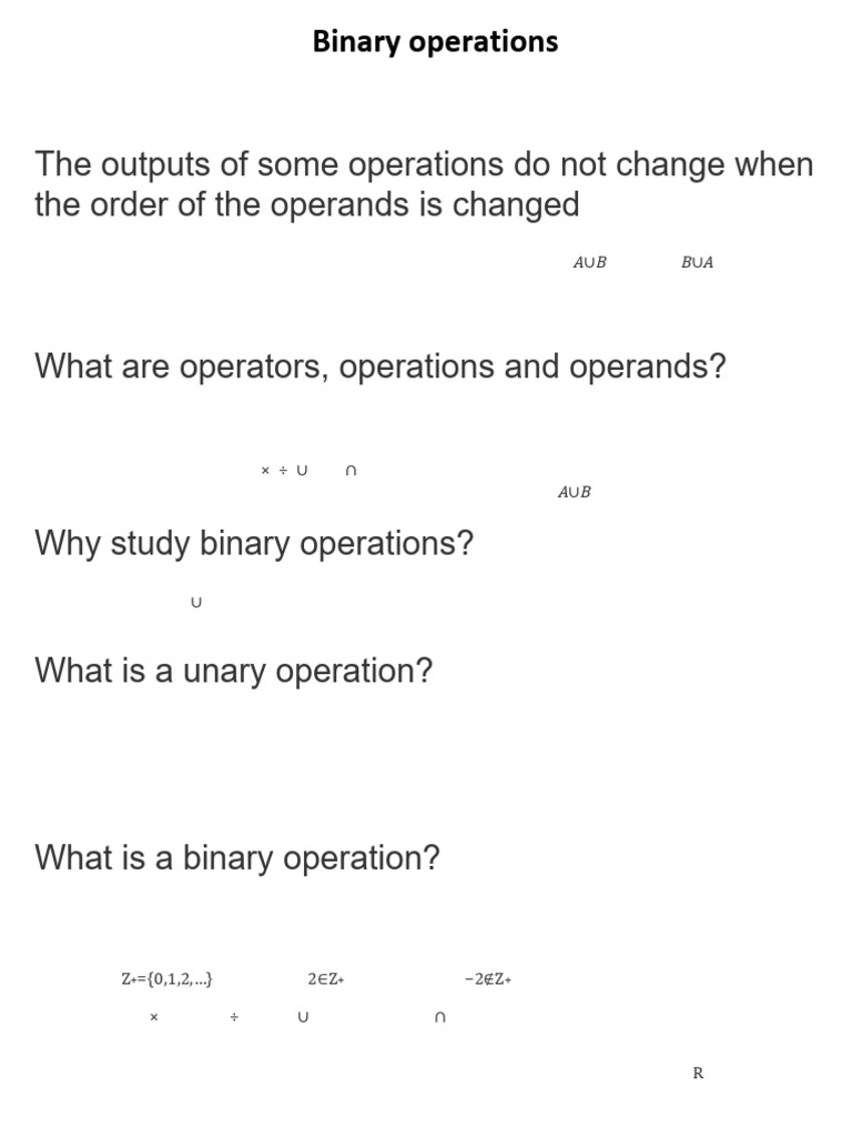 Binary Operations - Types of Operations | PDF | Mathematical Analysis ...