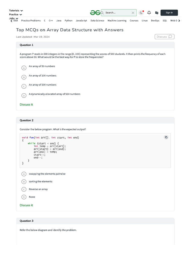 Top MCQs On Array Data Structure With Answers | PDF