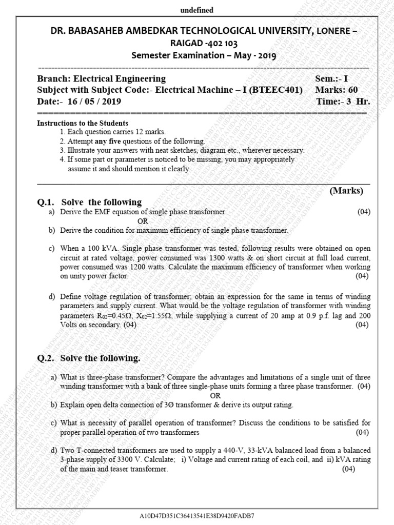 Electrical Machine-I ALL PYQ (Pran Tehare) | PDF | Transformer | Manufactured Goods