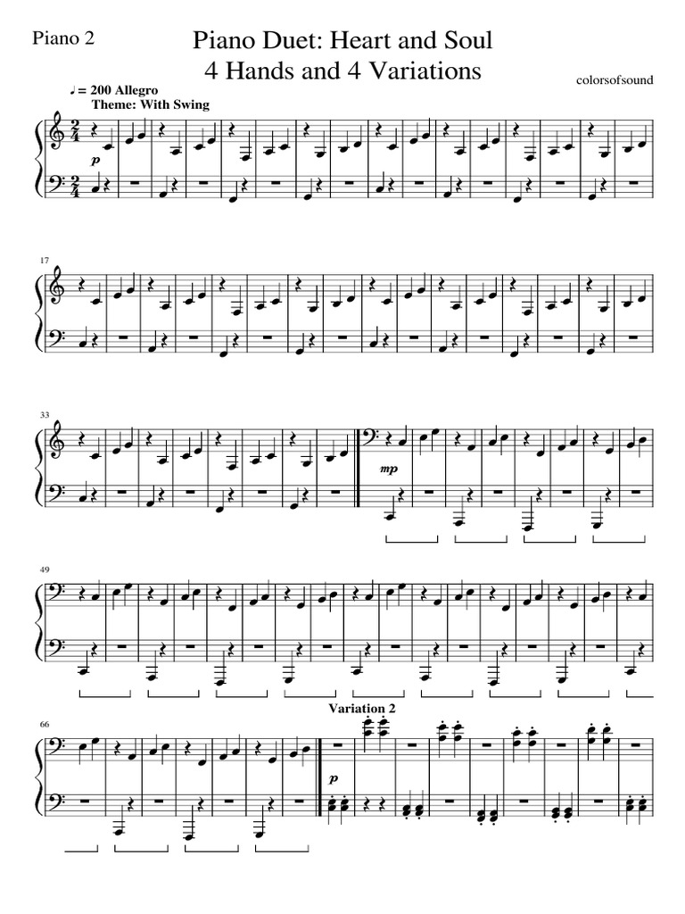 Heart and Soul Piano Duet Variations | PDF | Musical Compositions ...