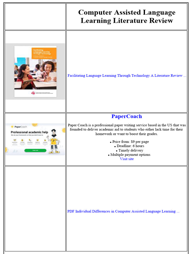 Computer Assisted Language Learning Literature Review | PDF | Learning ...