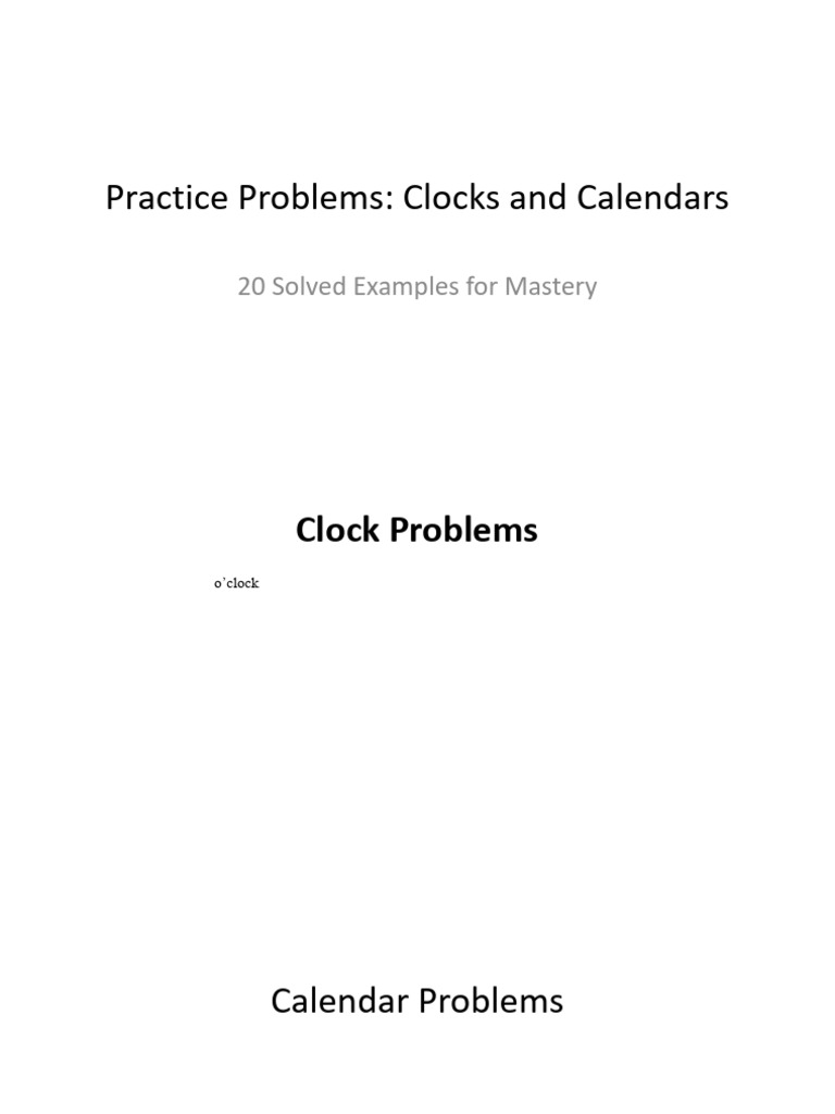 Clock and Calendar Problem Set | PDF